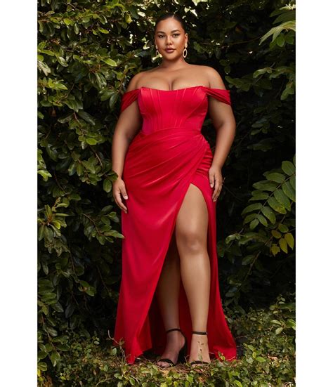 Retro And Vintage Plus Size Red Divine Satin Corset Off Shoulder Prom