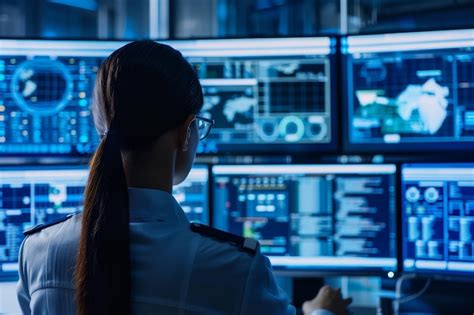 a woman focused on analyzing data on multiple computer screens as a
