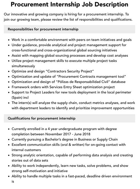 Procurement Internship Job Description Velvet Jobs
