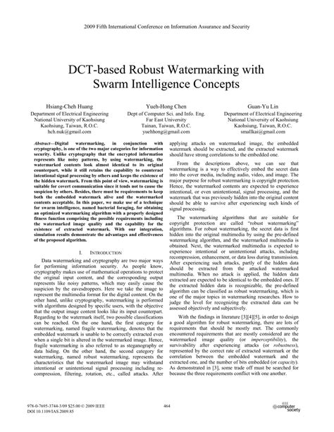 Pdf Dct Based Robust Watermarking With Swarm Intelligence Concepts