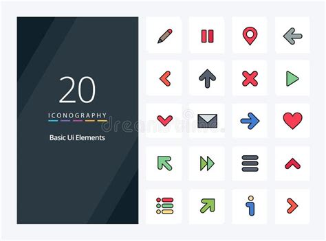 20 Basic Ui Elements Line Filled Icon For Presentation Stock Vector