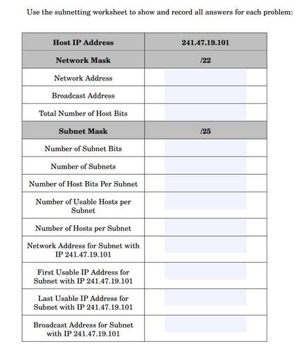 [solved] Use The Subnetting Worksheet To Show And Solutioninn