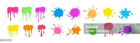 페인트 스플래시 라운드 쉐이프 컬러풀 스패터 잉크 세트 페인트에 대한 스톡 벡터 아트 및 기타 이미지 페인트 물이 튀는 흩뿌려진 Istock