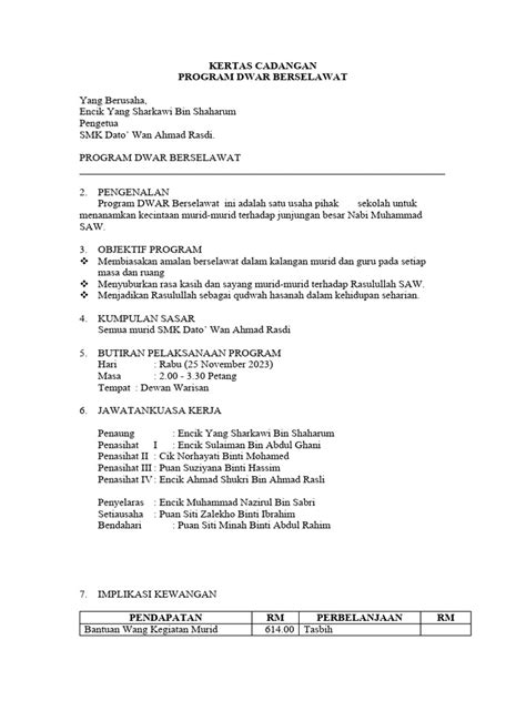 Kertas Cadangan Program Dwar Berselawat Pdf