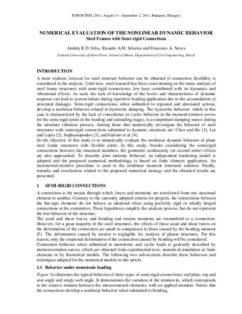 Pdf Numerical Evaluation Of The Nonlinear Dynamic Behavior Of Steel Frames With Semi Rigid