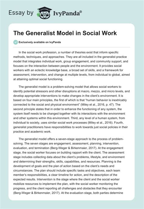 The Generalist Model In Social Work 836 Words Essay Example