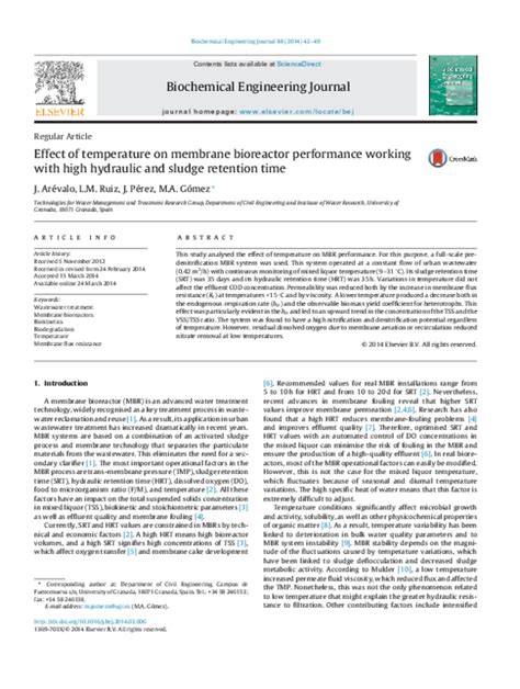 Pdf Effect Of Temperature On Membrane Bioreactor Performance Working