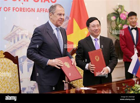 Russian Foreign Minister Sergei Lavrov Left And His Vietnamese