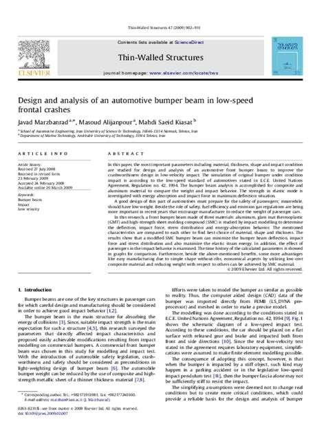 Pdf Design And Analysis Of An Automotive Bumper Beam In Low Speed Frontal Crashes