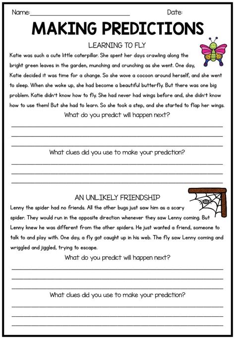 Making Predictions Reading Strategy Worksheet Making Predictions