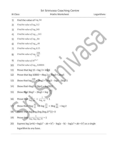 Docx Logarithm Worksheet For 9th Class Dokumentips