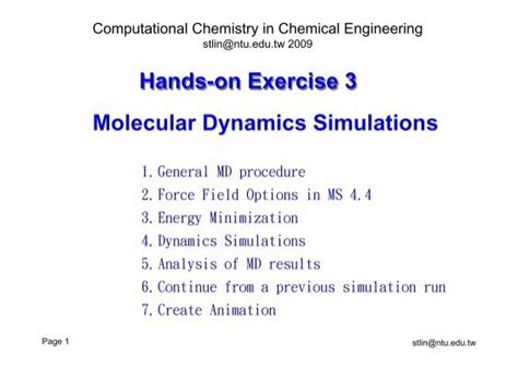 Hands On Exercise Molecular Dynamics Simulations