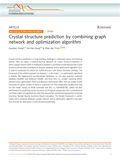 Crystal Structure Prediction By Combining Graph Network And Optimization Algorithm Pdf