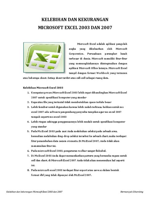 Pdf Kelebihan Dan Kekurangan Microsoft Excel 2003 Dan 2007