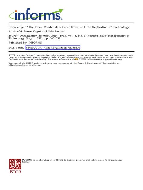 Kogut Knowledge Of The Firm Combinative Capabilities And The Replication Of Technology