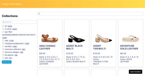 Shopify Variants Codesandbox