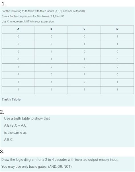 Solved For The Following Truth Table With Three Inputs