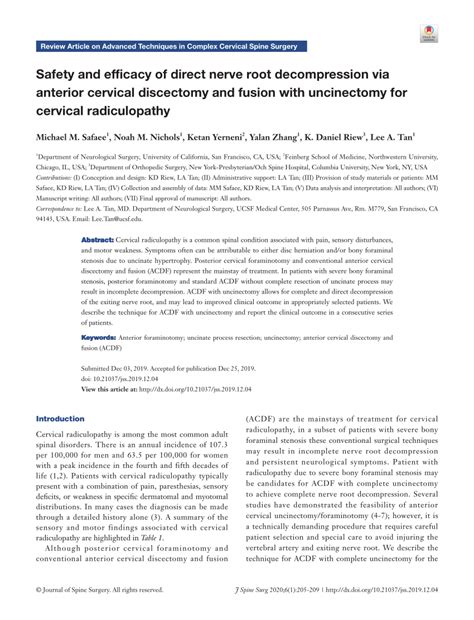 Pdf Safety And Efficacy Of Direct Nerve Root Decompression Via