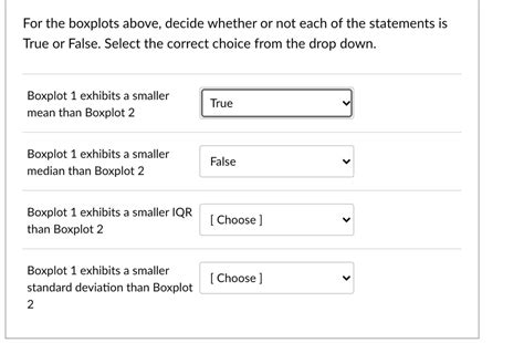 Solved For The Boxplots Above Decide Whether Or Not Each Of The Statements Is True Or False
