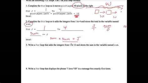 Vb Writing For Loops Worksheet 1 Youtube