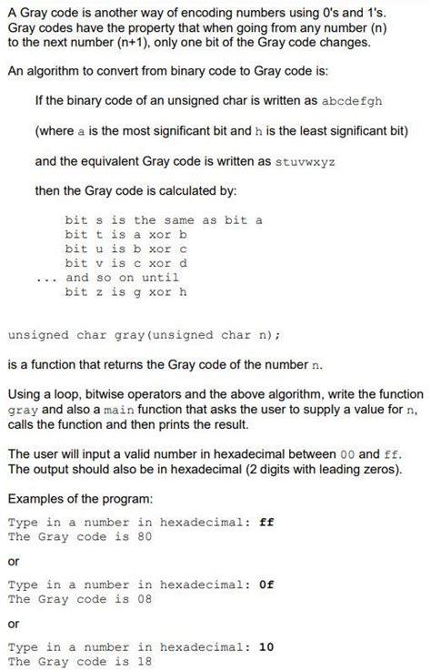 Solved A Gray Code Is Another Way Of Encoding Numbers Using