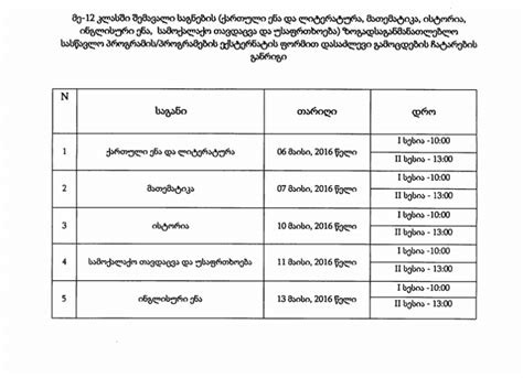 2016 წლის მე 12 კლასის ექსტერნი გამოცდების ჩატარების განრიგი ყველაფერი განათლებისთვის და