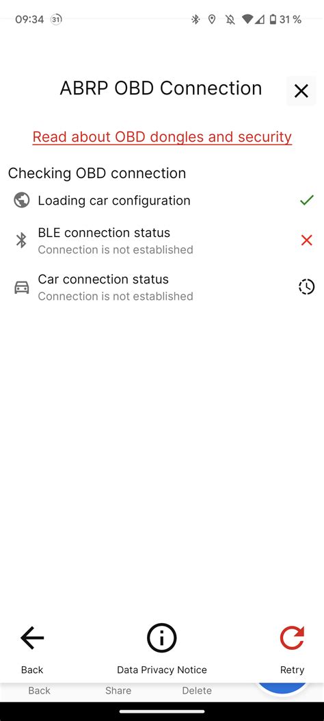 The Odb2 Connection Is Not Working Report A Bug A Better Routeplanner