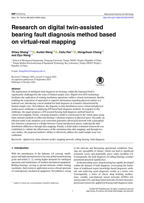 Research On Digital Twin Assisted Bearing Fault Diagnosis Method Based On Virtual Real Mapping