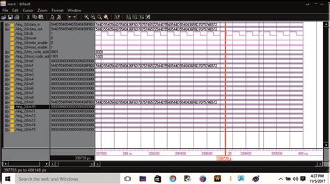 modelsim result simulation of 256 bit data in hexadecimal for ring noc