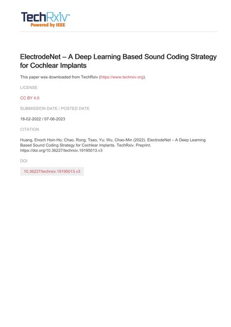 pdf electrodenet a deep learning based sound coding strategy for cochlear implants