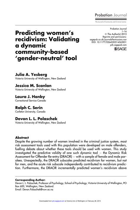 Pdf Predicting Womens Recidivism