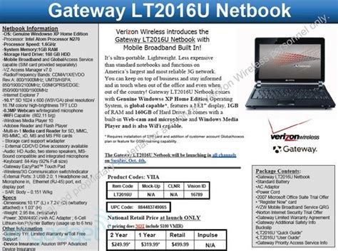 Verizon To Get The Gateway Lt2016u Netbook On October 4th Phonearena