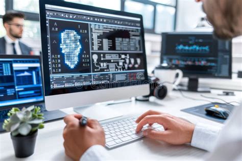 Person Analyzing Ai Data On A Computer Screen In A Modern Office