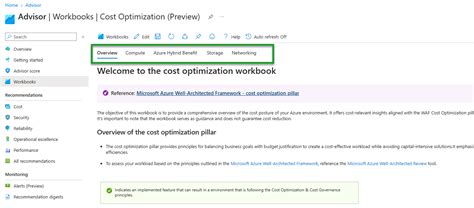 azure advisor testing the cost optimization workbook public preview
