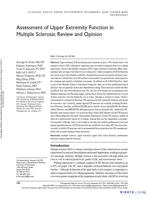 Assessment Of Upper Extremity Function In Multiple Sclerosis Pdf Multiple Sclerosis Disability