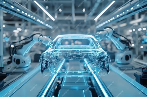 Hightech Factory Featuring Robots Working On An Assembly Line Premium Ai Generated Image