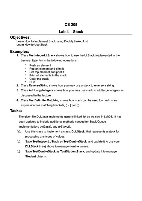 solved cs 205 lab 4 stack objectives learn how to