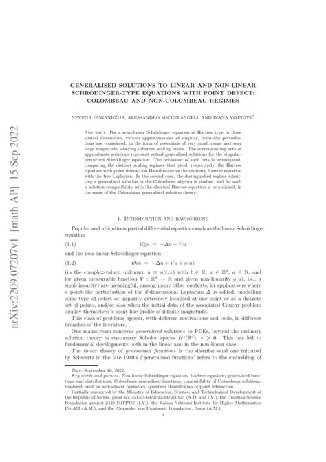 Pdf Generalised Solutions To Linear And Non Linear Schr O Dinger Type Equations With Point