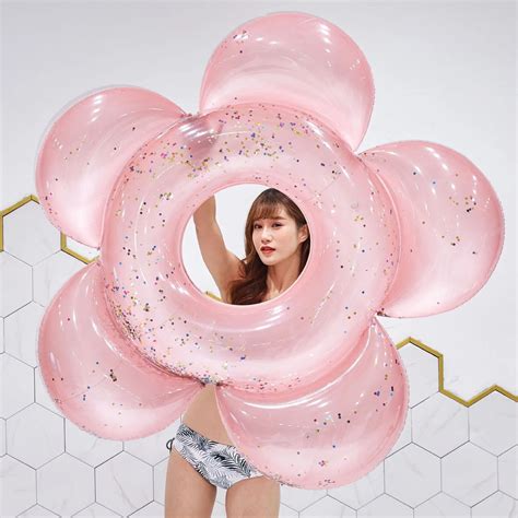 Rooxin 대형 팽창식 원형 수영장 플로트 수영 링 10 대 소녀 반짝이는 꽃 수영장 파티 장난감 여성 사진 소품 Aliexpress