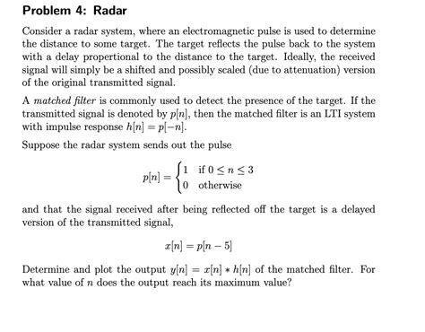 Solved Problem Radar Consider A Radar System Where An Chegg Com