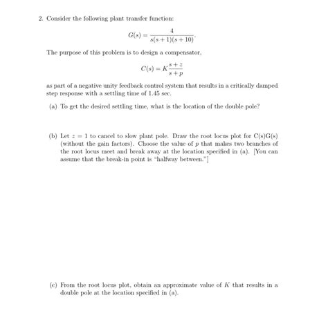 2 Consider The Following Plant Transfer Function 4
