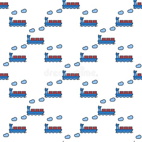 Blue Vessel With Containers Vector Modern Seamless Pattern Stock Vector Illustration Of