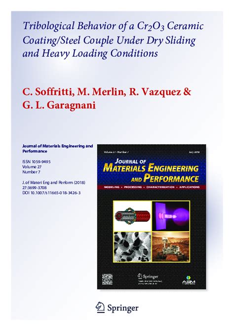 Pdf Tribological Behavior Of A Cr2o3 Ceramic Coating Steel Couple
