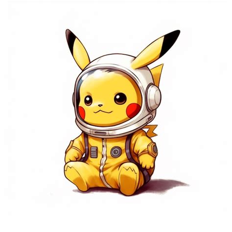 Premium Photo A Cartoon Pikachu In A Space Suit Sitting On The Ground