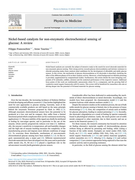 Pdf Nickel Based Catalysts For Non Enzymatic Electrochemical Sensing