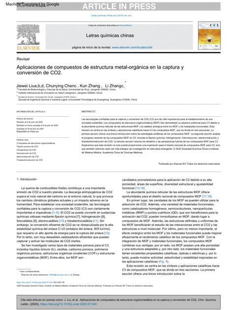 Application Of Mofs Composites For Co2 Capture Pdf Catálisis Compuestos Químicos