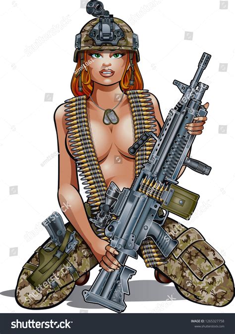 Sexy Army Girl Light Machine Gun Stock Vector Royalty Free