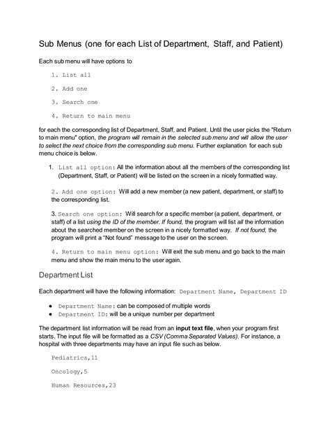 Menu Driven Hospital Interface Desciption Docx Operating Systems Computer Software And