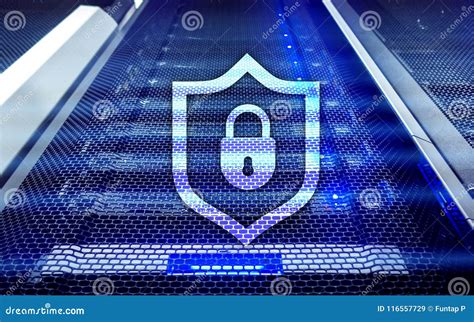 Cyber Protection Shield Icon On Server Room Background Information Security And Virus Detection