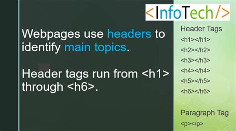intro to html header and paragraph tags infotech education corp web